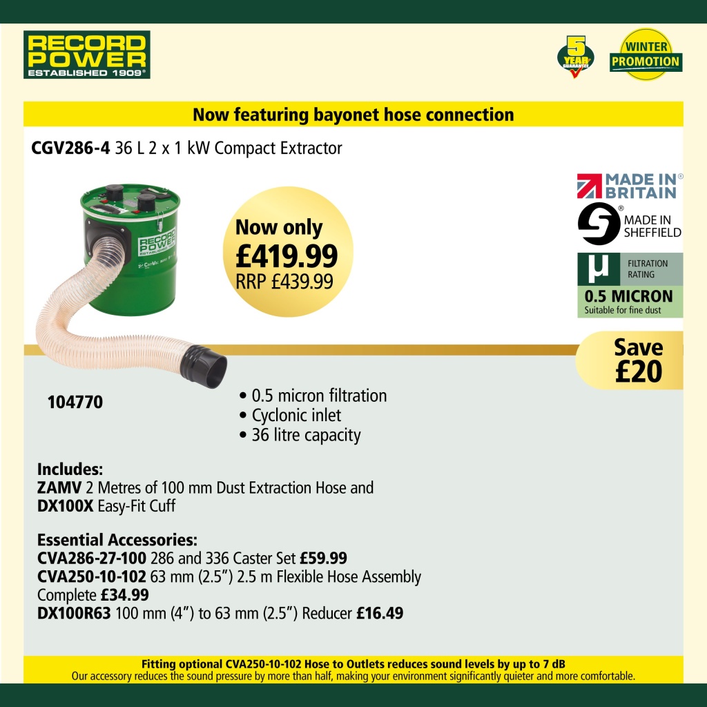 Record Power CamVac Compact Dust Extractor +2m Hose &... | Yandles