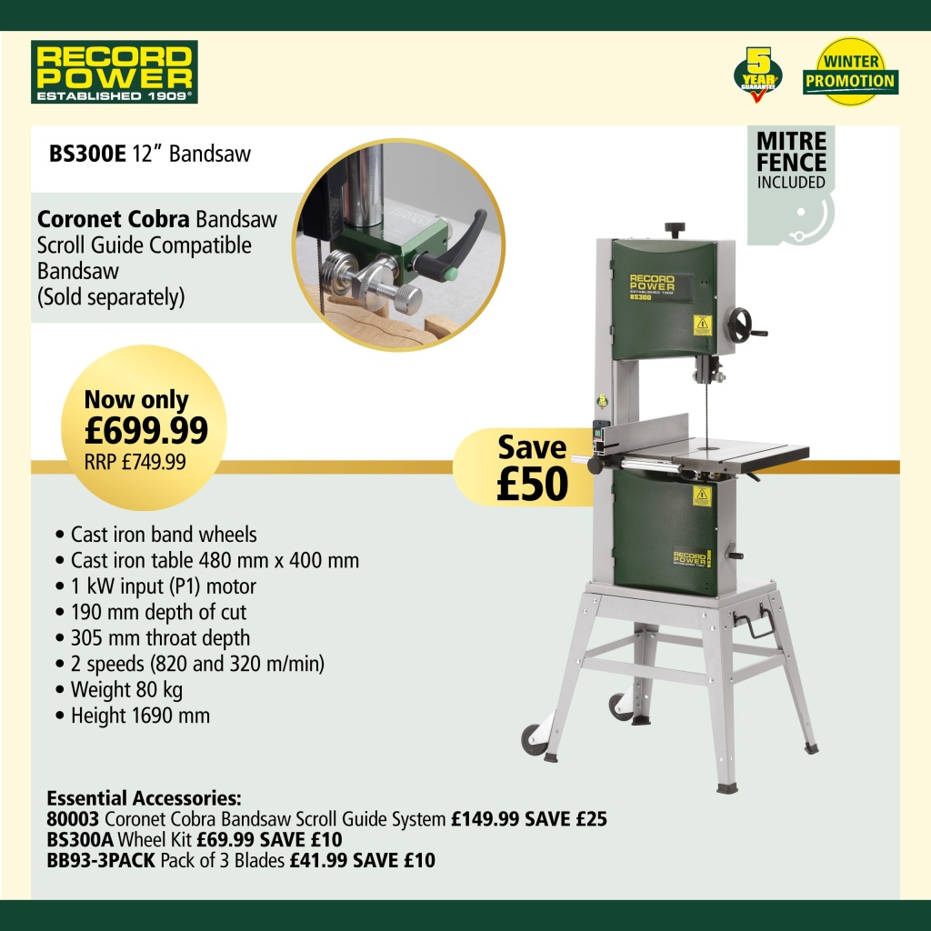 Record Power BS300E Premium 12" Bandsaw with Stand &... | Yandles