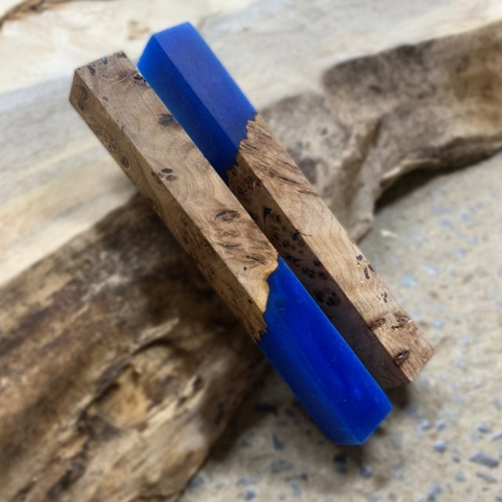 Hybrid Timber & Resin Pen Blanks - Burr Elm & Cobalt Blue | Yandles